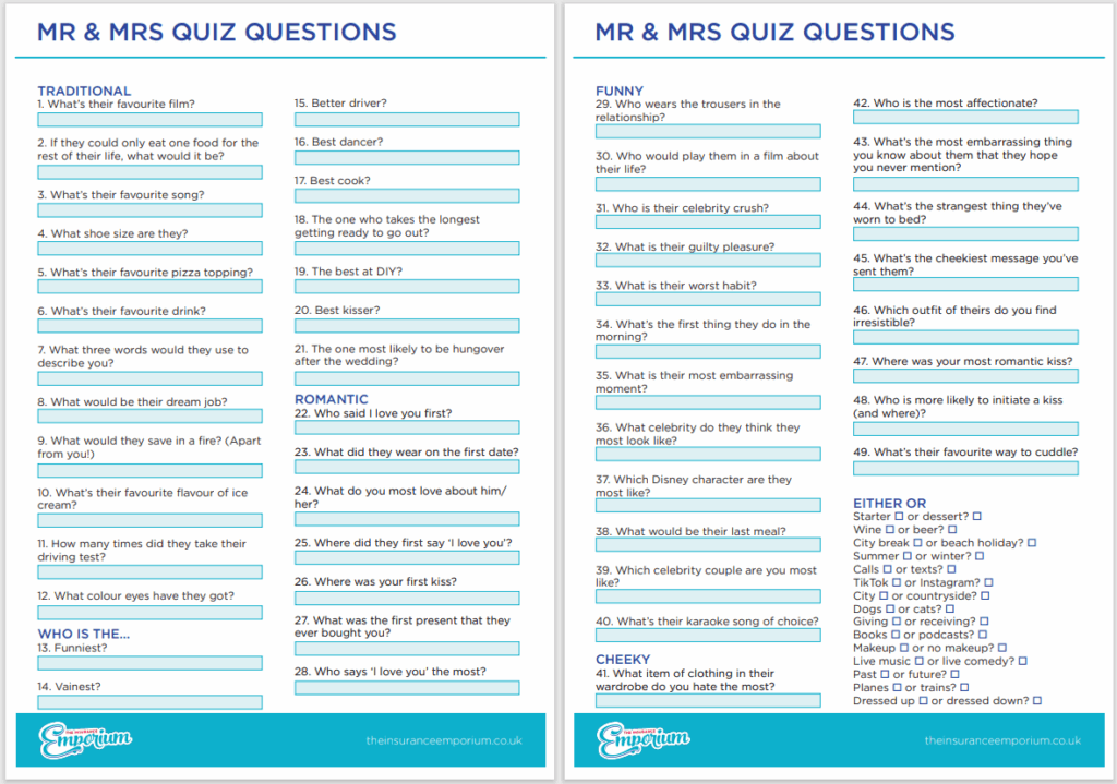 49 OF THE BEST MR AND MRS GAME QUESTIONS